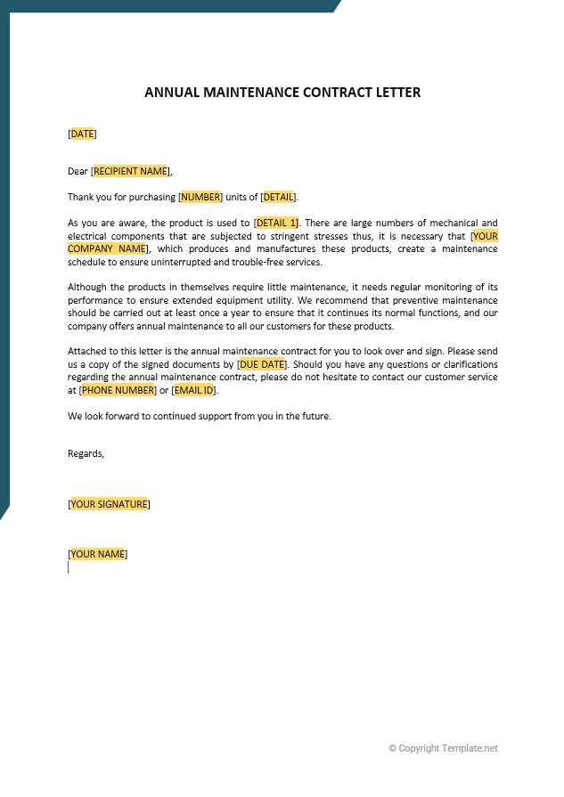 Generate Annual Maintenance Contract Letter Word And PDF Format