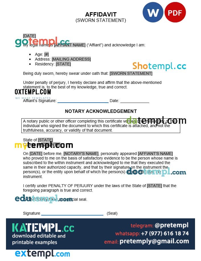 Generate Affidavit Sworn Statement Word And Pdf Format Document Templates