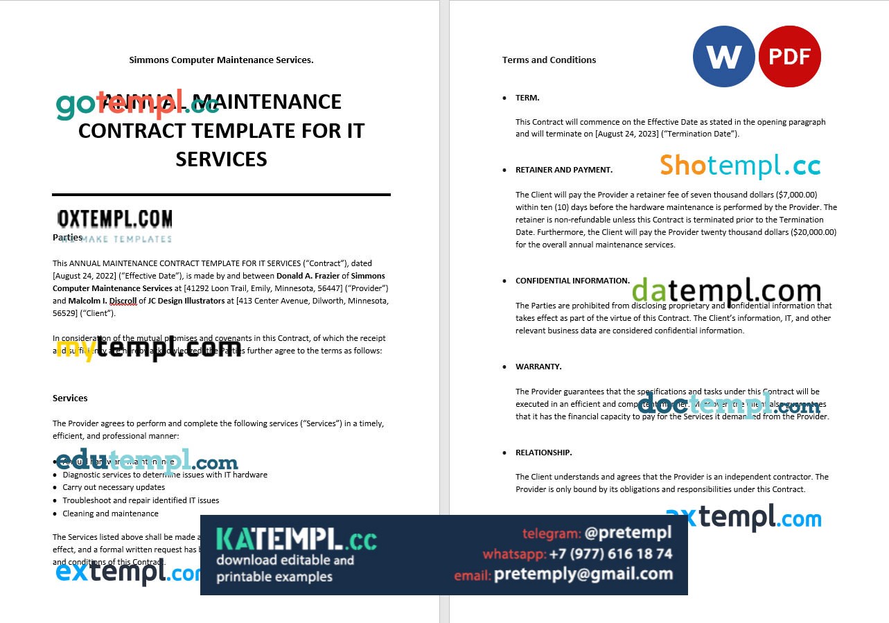 generate annual maintenance contract for ITervices, Word and PDF format - Berdl.com document ...